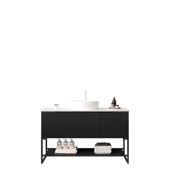 TCYO 48 in. Freestanding Black Bath Vanity with White Sintered Stone ...