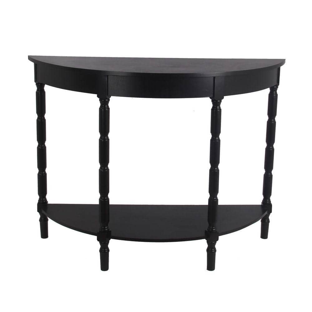 Benjara 42 in. Black Half-Circle Wood Top Console Table with Open Shelf ...