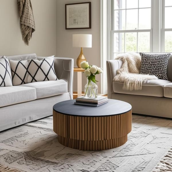 THE URBAN PORT Montoya 34 in. Brown and Black Round Mango Wood Coffee ...