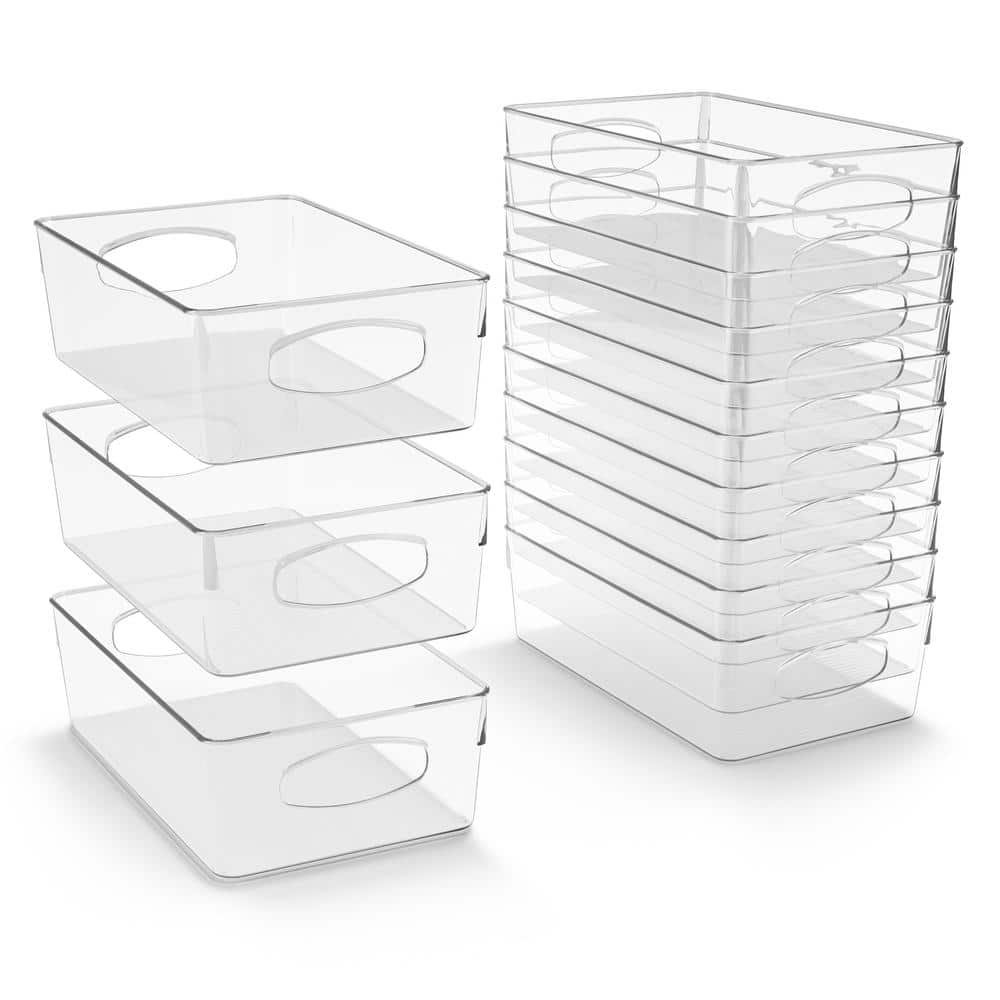 Sorbus Medium Clear Plastic Storage Bins with Handles for Shelves, 10 ...