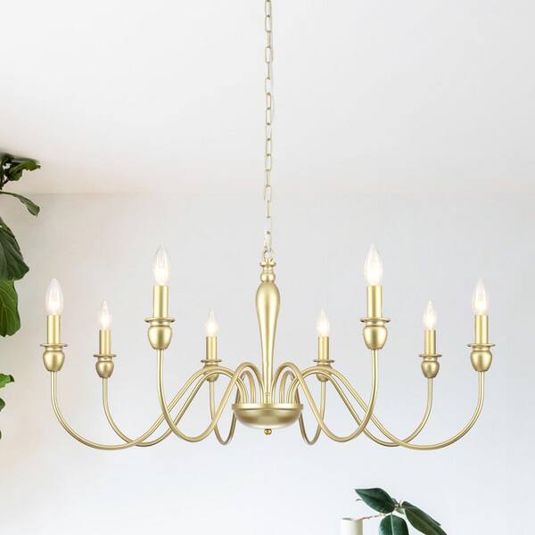 ETONIMERR 37 in. 8-Light Gold Rustic Linear Farmhouse Chandelier with ...