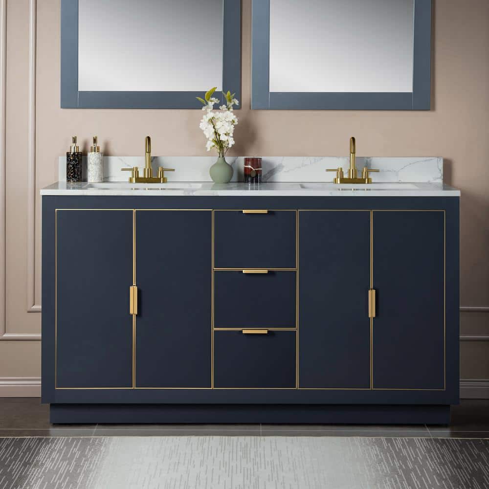 WOODBRIDGE Venice 61 in. W x 22 in. D x 38 in. H Bath Vanity in Grey ...