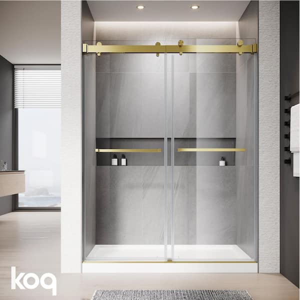 KOQ Aureum Series 60 in. W x 66 in. H Double Sliding Tub Door in Brushed Gold with 3/8 in. Clear ...