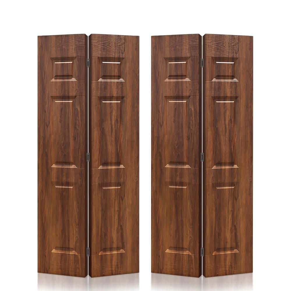 CALHOME 44 in. x 92 in. 6 Panel Hollow Core Walnut Composite Texture ...