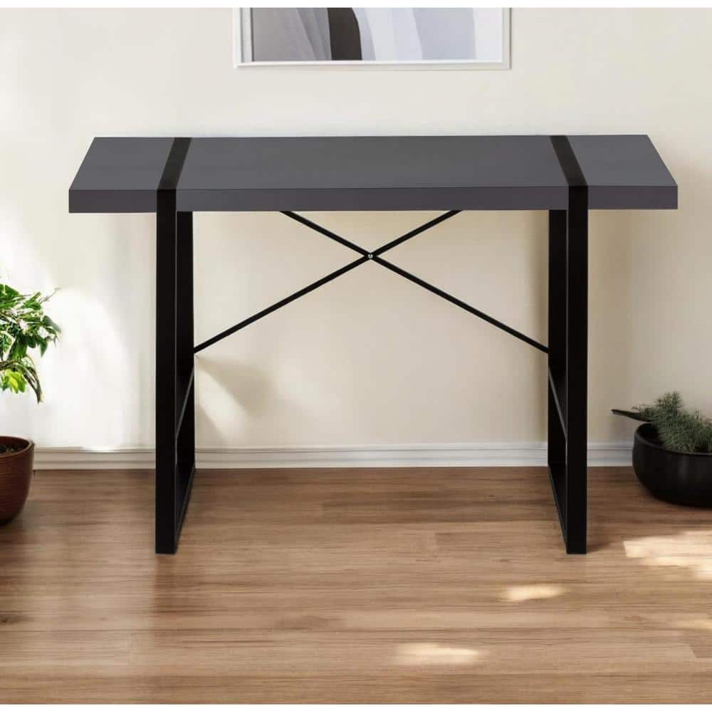 HomeRoots 49 in. Rectangular Gray Metal 0-Drawer Computer Desks ...