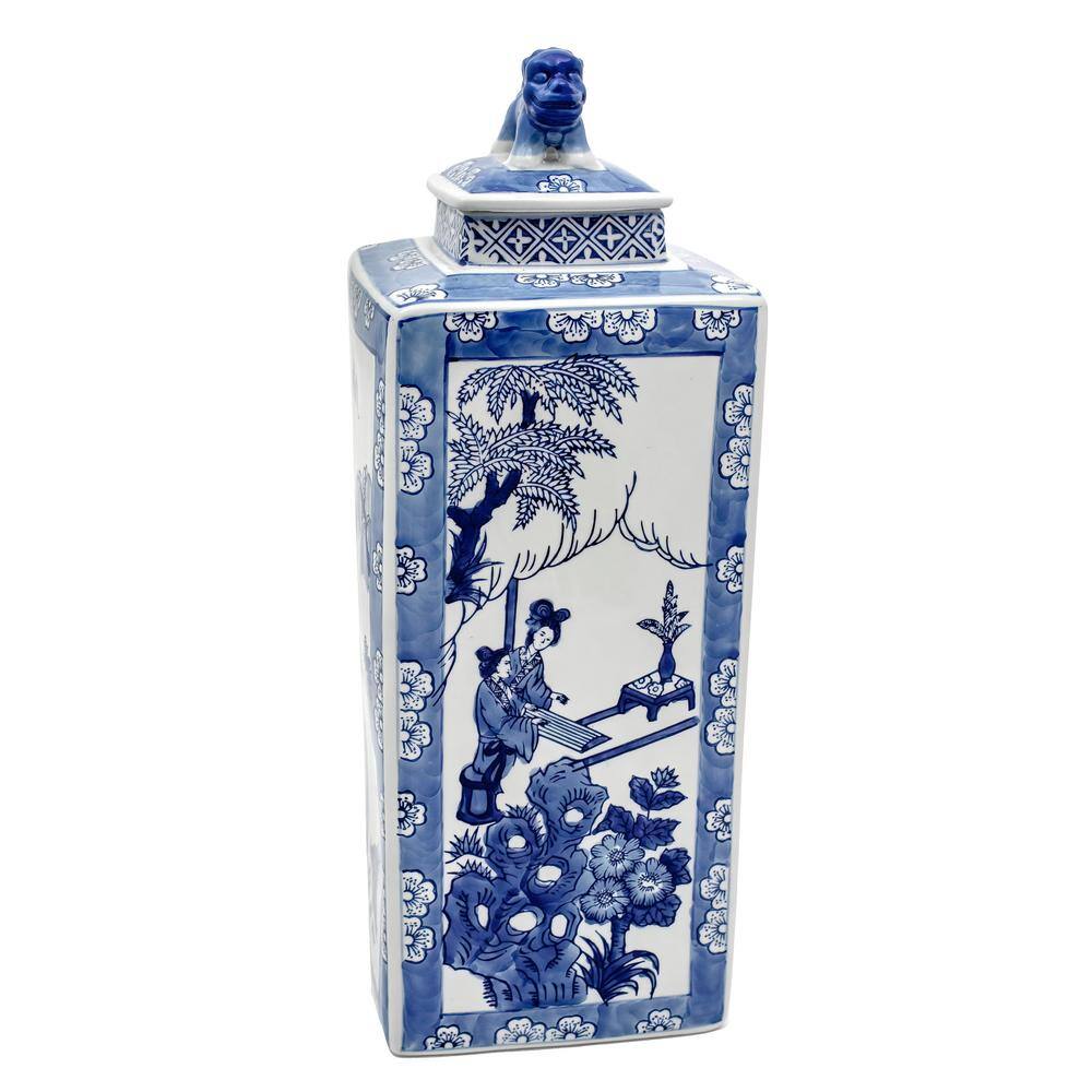 Red Lantern 20 in. Blue and White Square Fu Dog Jar BW-SQJAR-BWLS - The ...