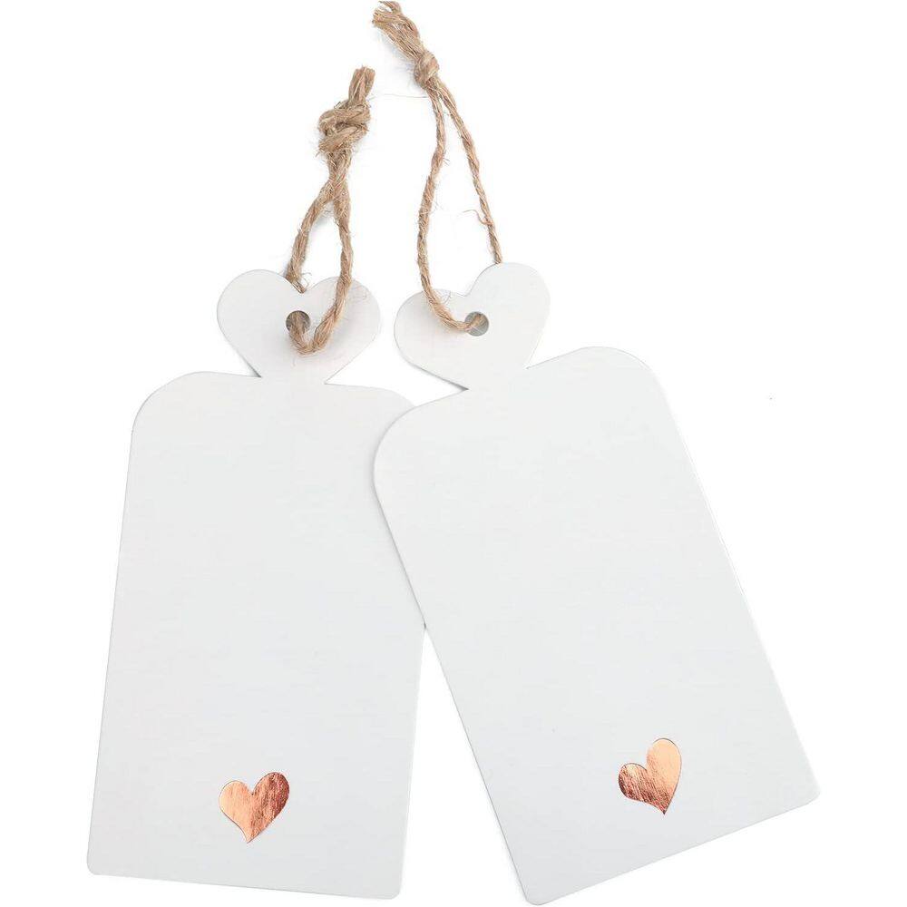100pcs Blank Gift Tags with String 4x2 in White Paper Foil Rose Gold ...