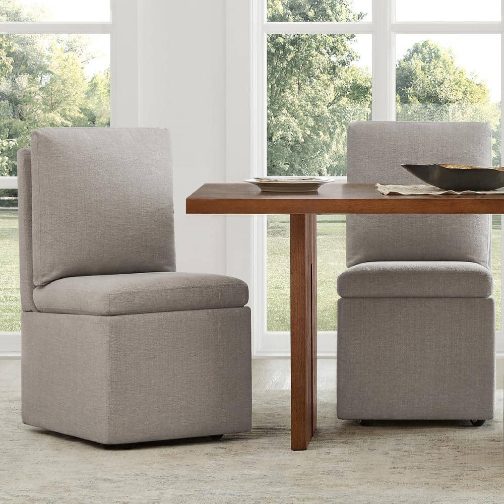 Spruce & Spring Barnaby Upholstered Taupe Dining Chair with Casters and Storage Space for Dining ...