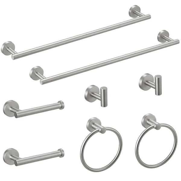 8-Piece Stainless Steel Bathroom Towel Rack Set with Mounting Hardware ...