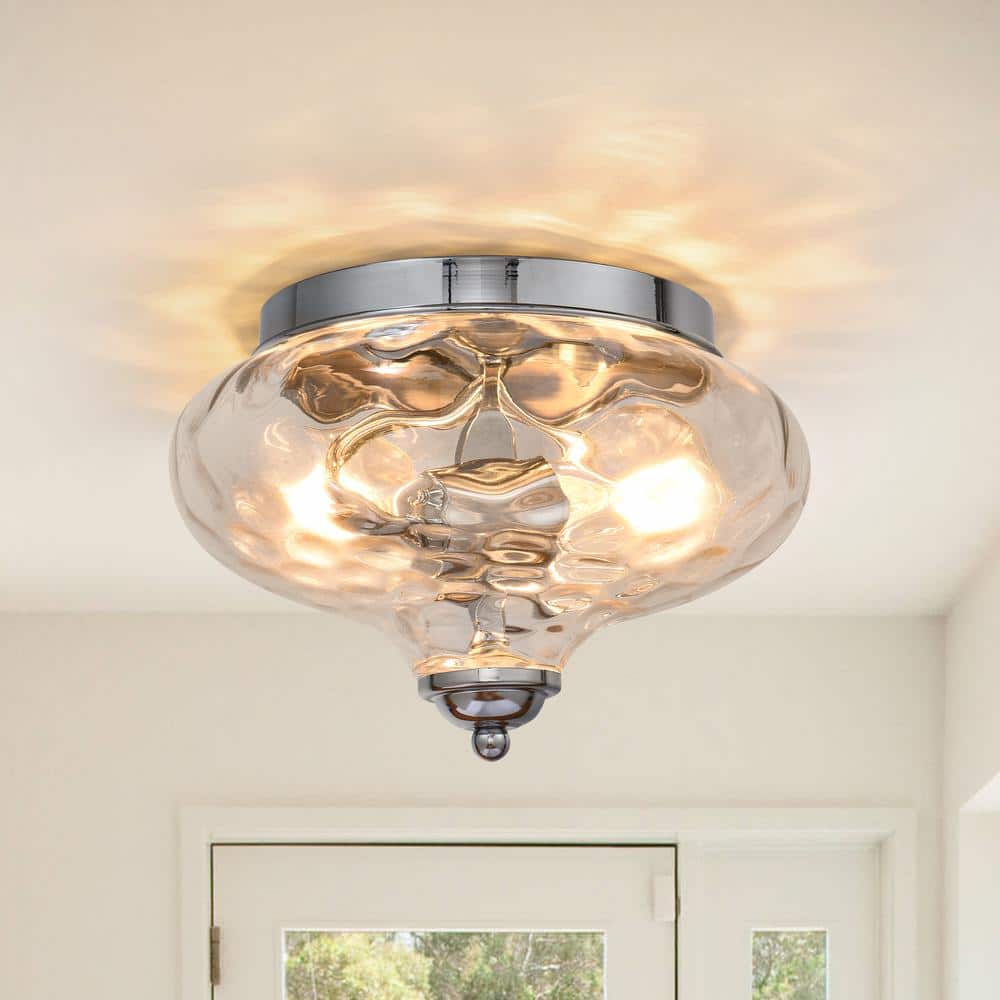 HUOKU Lumin 9 in.Dia 2-Light Modern Polished Chrome Flush Mount Empire ...