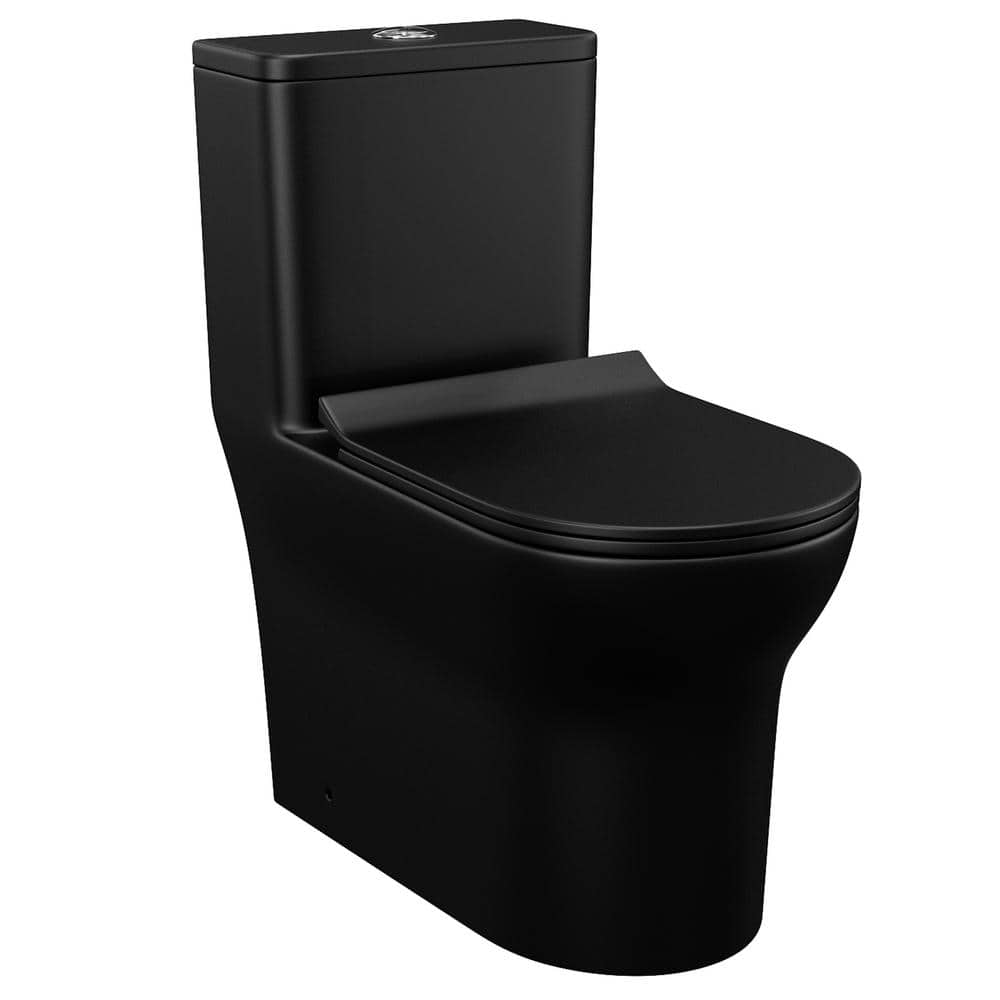 BWE 1-piece 0.8/1.28 GPF Dual Flush Elongated Toilet in Matte Black Seat 12'' Rough-In Included ...