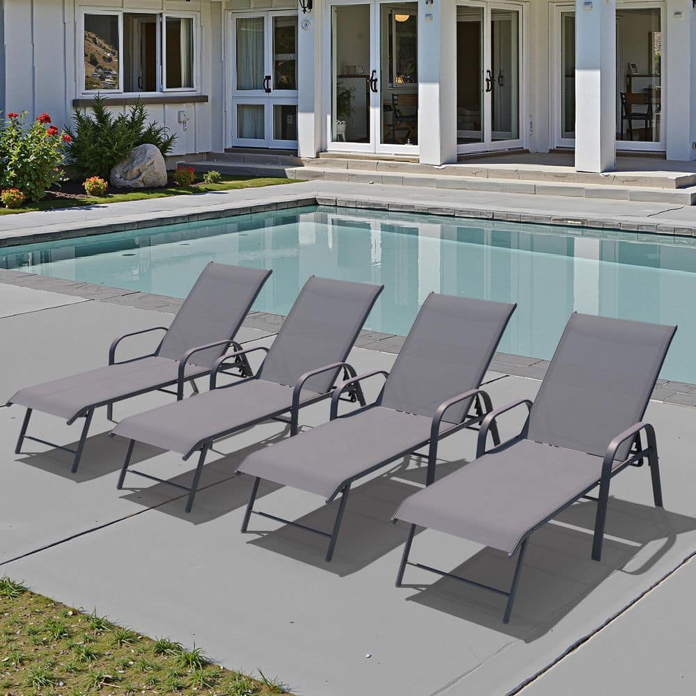 Pellebant Gray 4-Piece Aluminum Metal Patio Outdoor Chaise Lounge ...