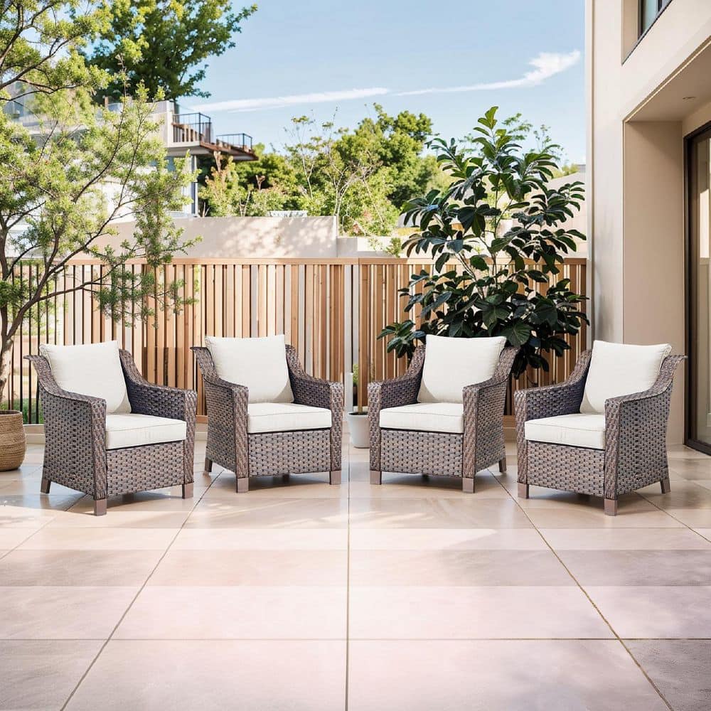 moosprr Slimline Porch 4-Piece Brown Wicker Patio Conversation Set with ...