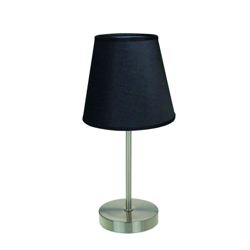 Simple Designs 10 in. Sand Nickel Mini Basic Table Lamp with Black ...