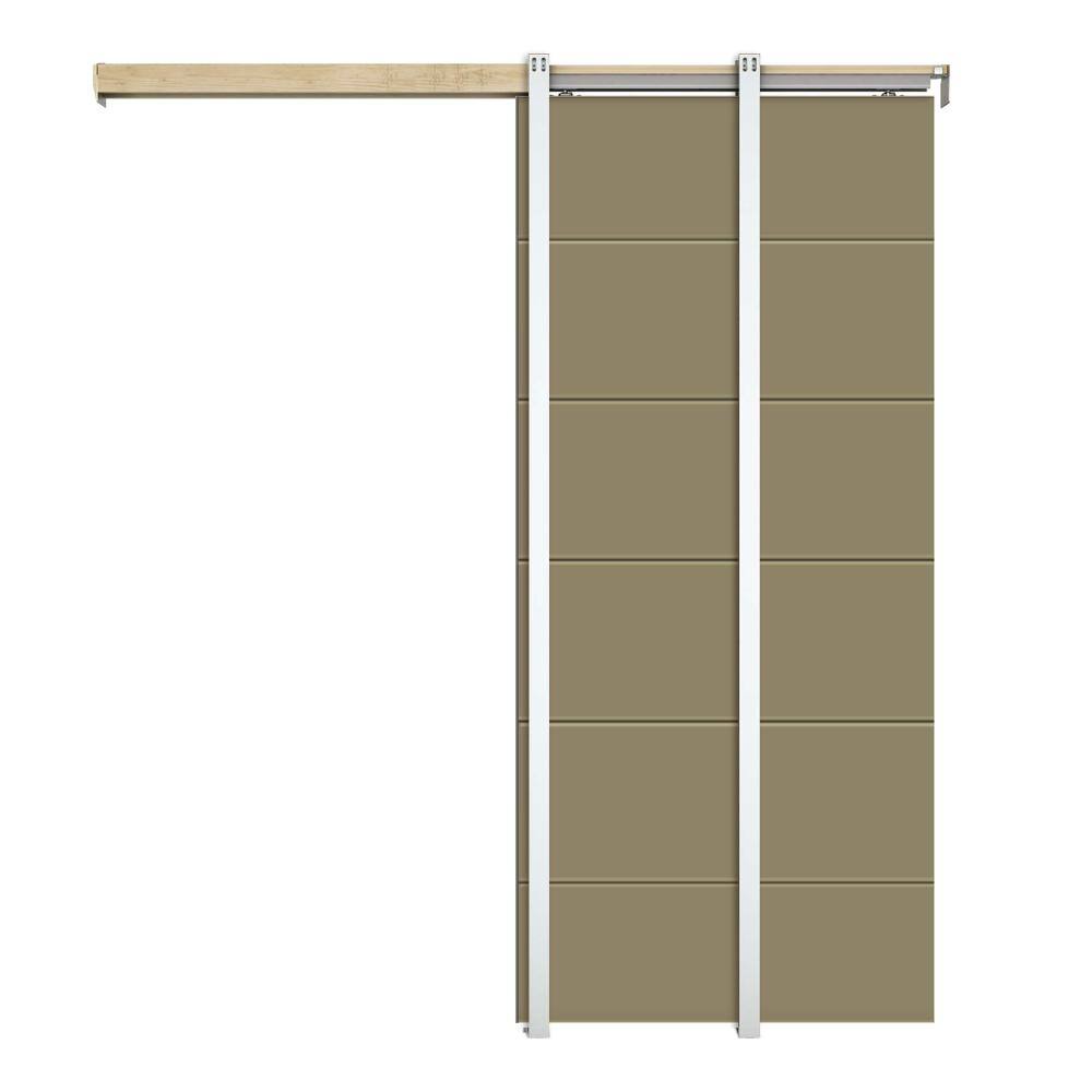 CALHOME 36 in. x 80 in. Olive Green Painted Composite MDF Sliding Door ...