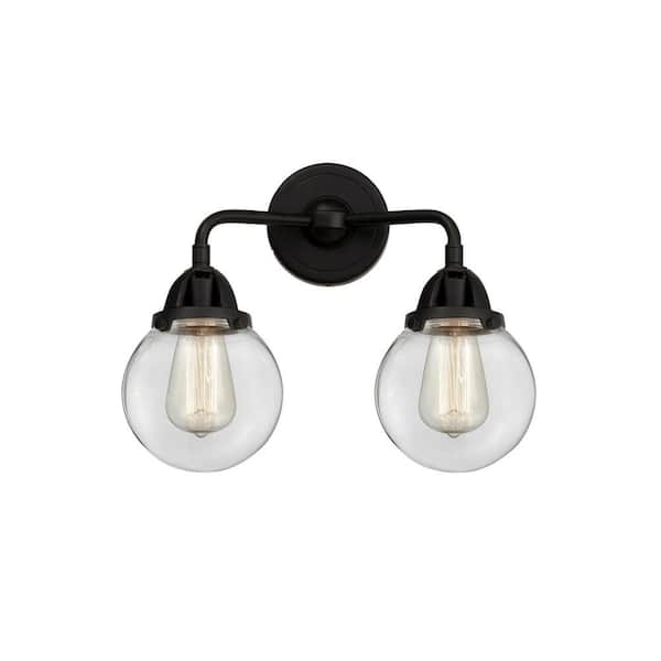 Innovations Beacon 14 in. 2-Light Matte Black Vanity Light with Glass ...