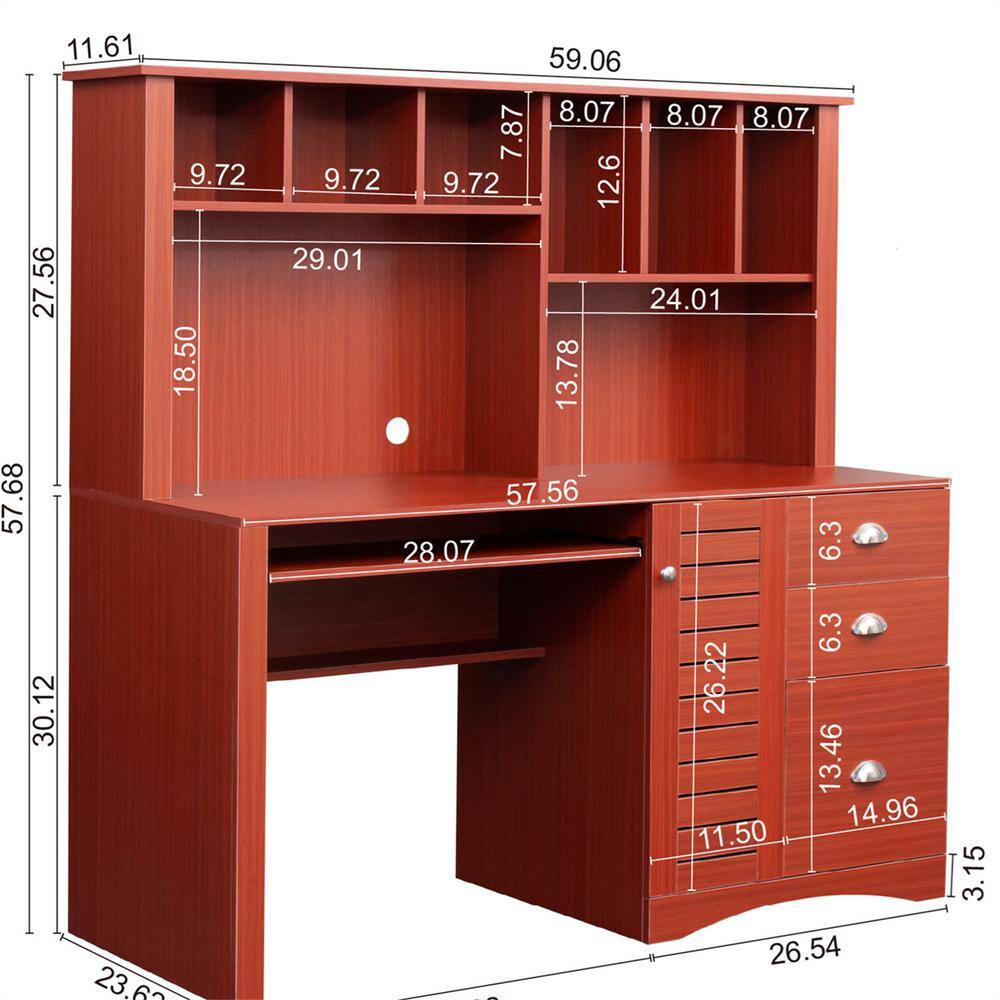Buy Home Office Hutch 59 in. Teak Computer PC Laptop Study Table 3 ...