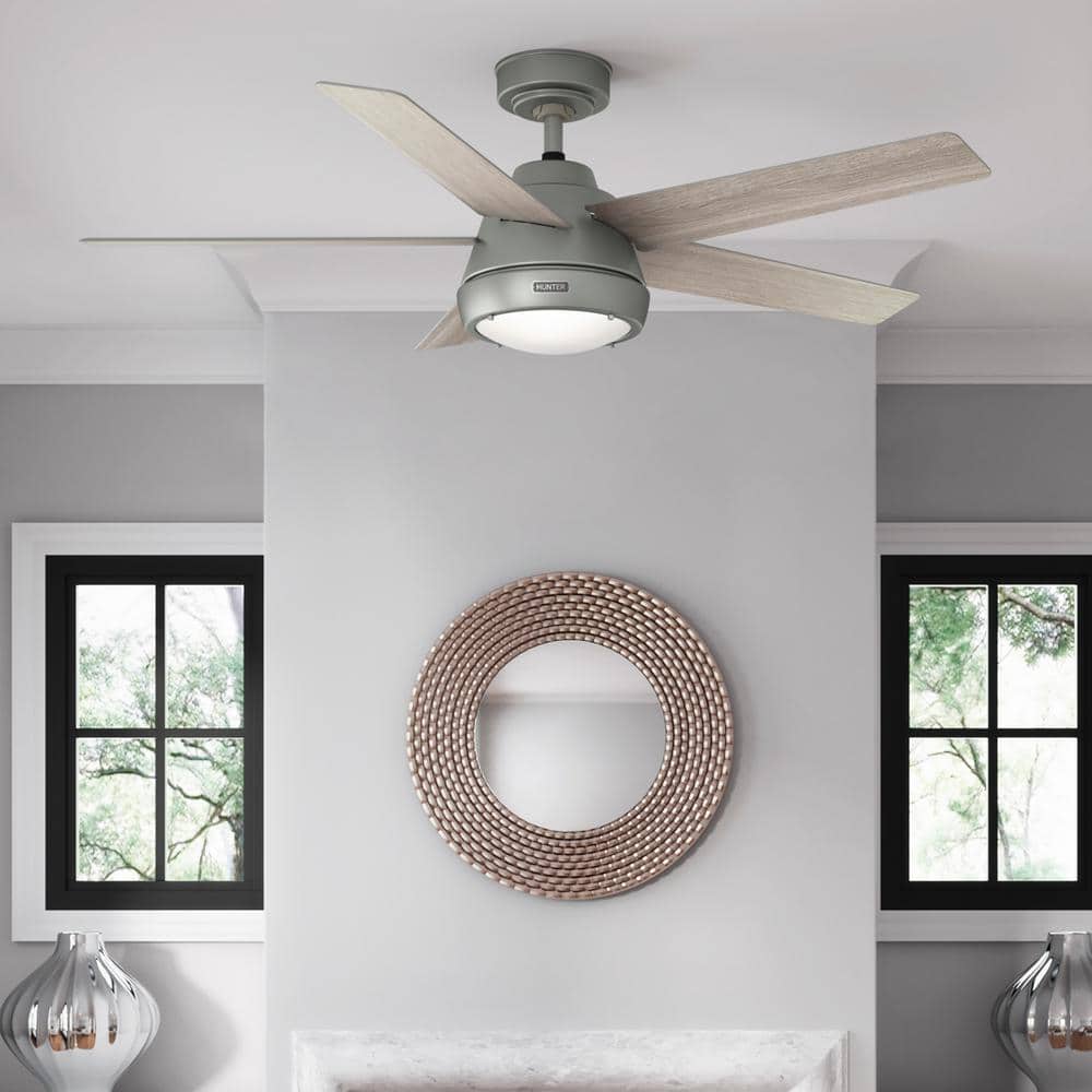 Hunter Burroughs 52 in. Indoor Matte Silver Ceiling Fan with Light Kit ...