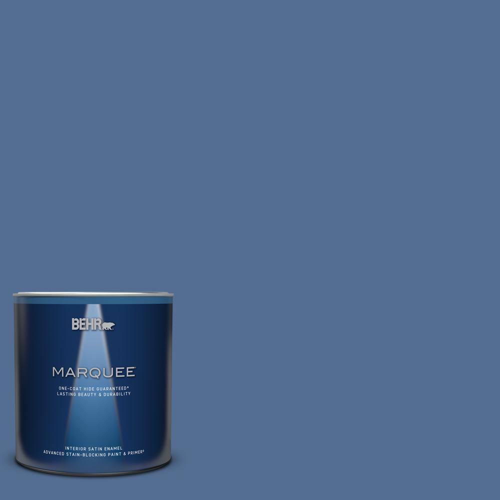 BEHR MARQUEE 1 qt. #M530-6 Charter Blue One-Coat Hide Satin Enamel ...