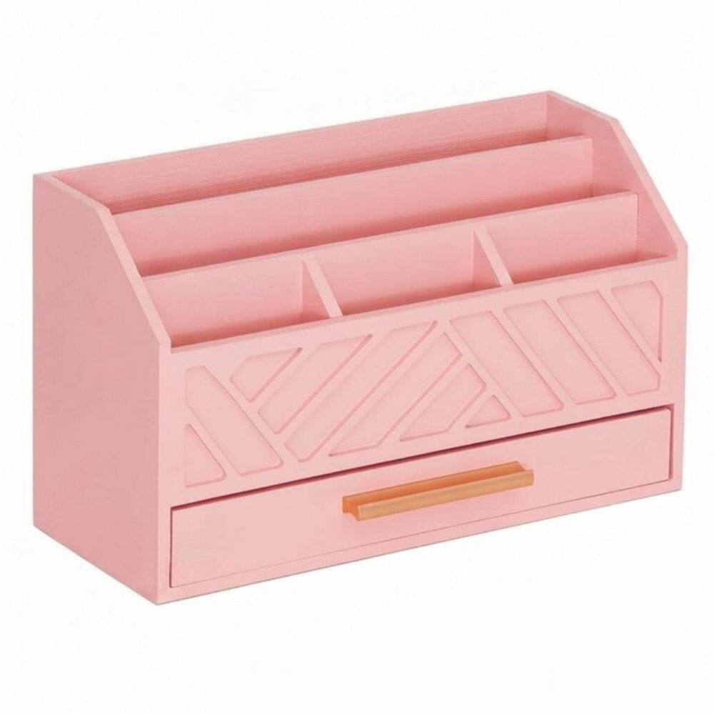 Pink 12.6 in. x 7.48 in. Wood Desk Organizer - Drawer and Mail Holder ...
