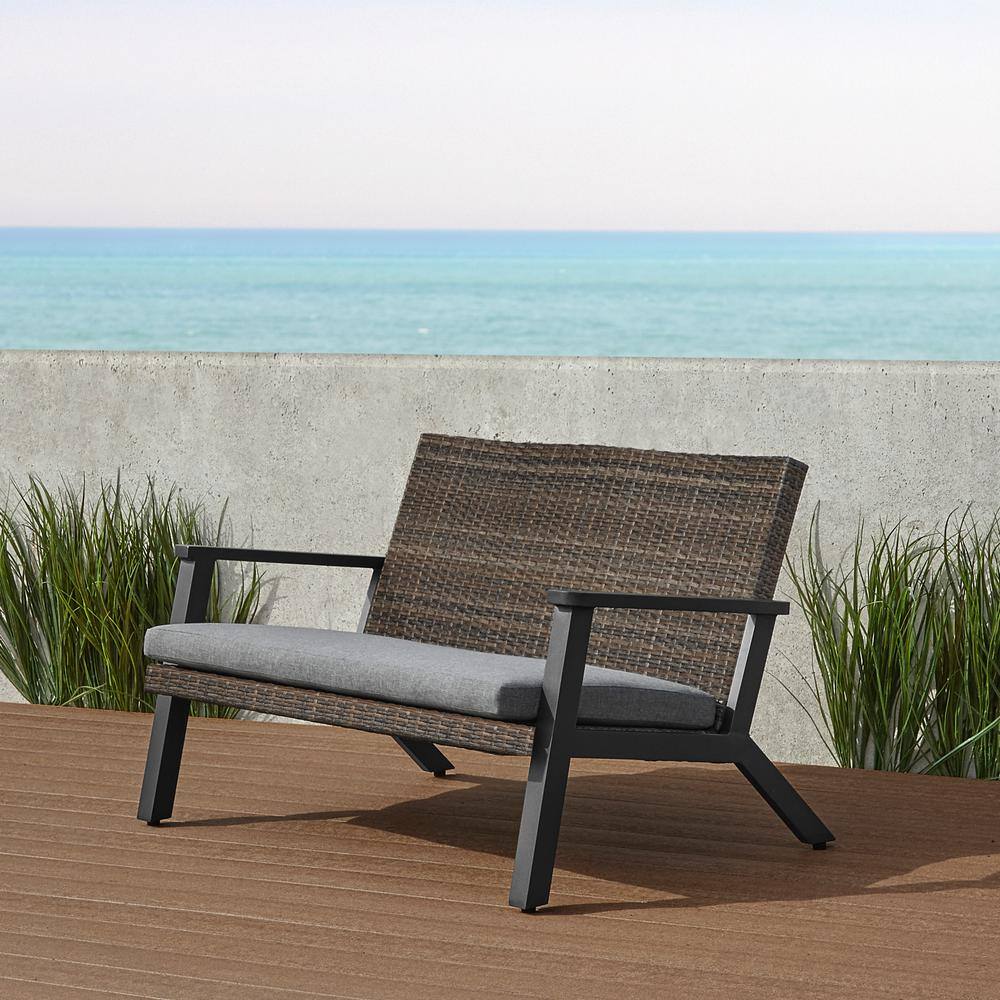 Real Flame Norwood 51 in. 2-Person Black Aluminum Outdoor Bench with ...