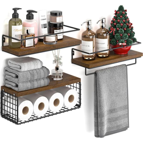 Cubilan 16 in. W x 6 in. D Decorative Wall Shelf, 3+1 Black Bathroom ...