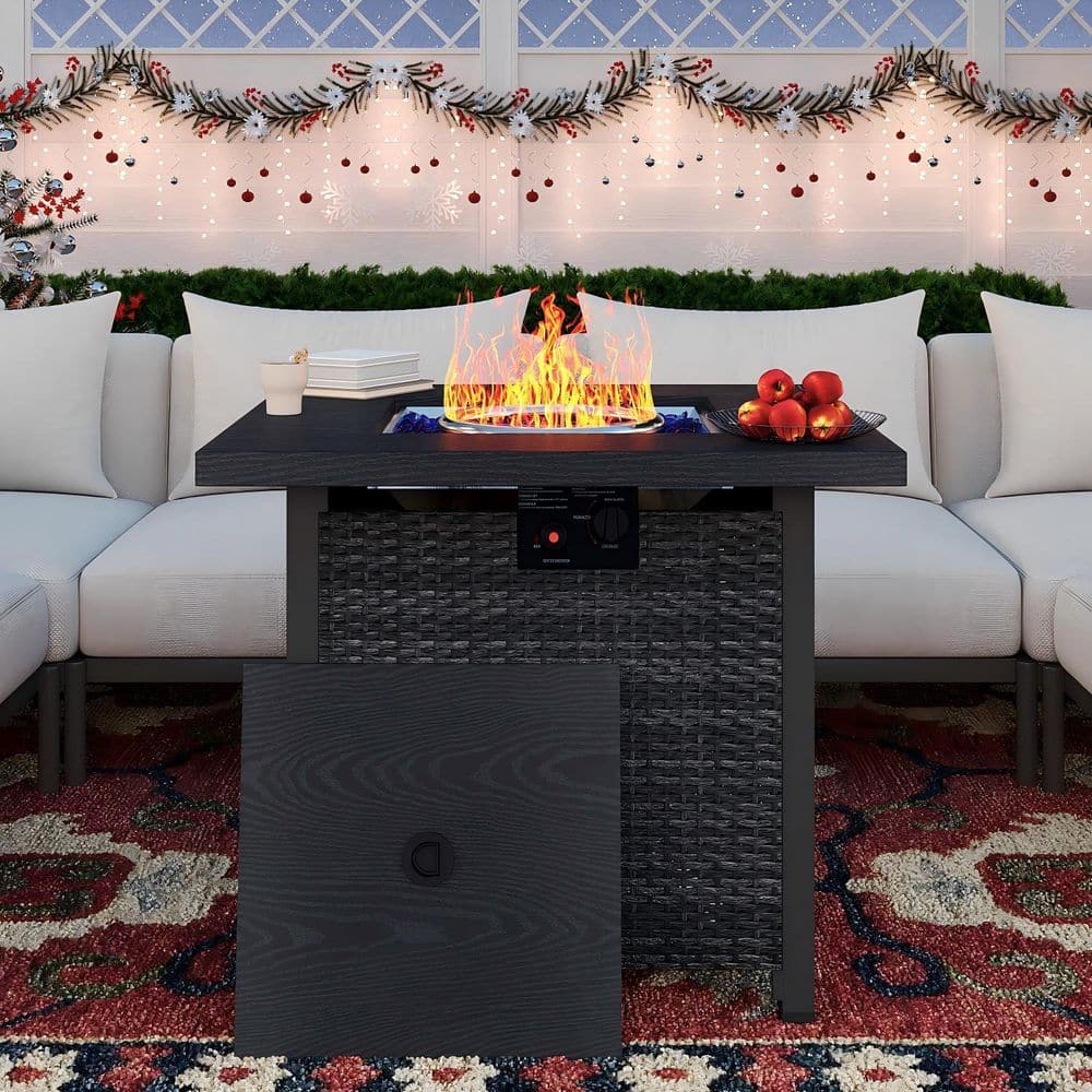 AURA OUTDOOR 28 in. 50,000 BTU Wicker Outdoor Propane Fire Pit Table ...