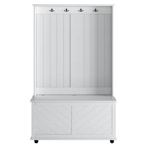 URTR White Hall Tree with Storage Bench Coat Rack Shoes Bench with 4 ...