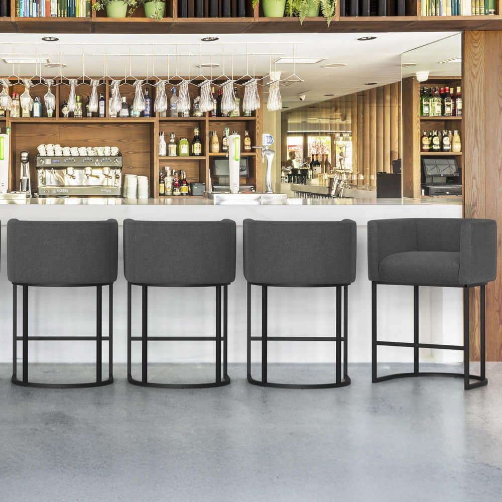 LUE BONA 26 in. Dark Gray and Black Low Back Bar Stool with Metal Frame ...