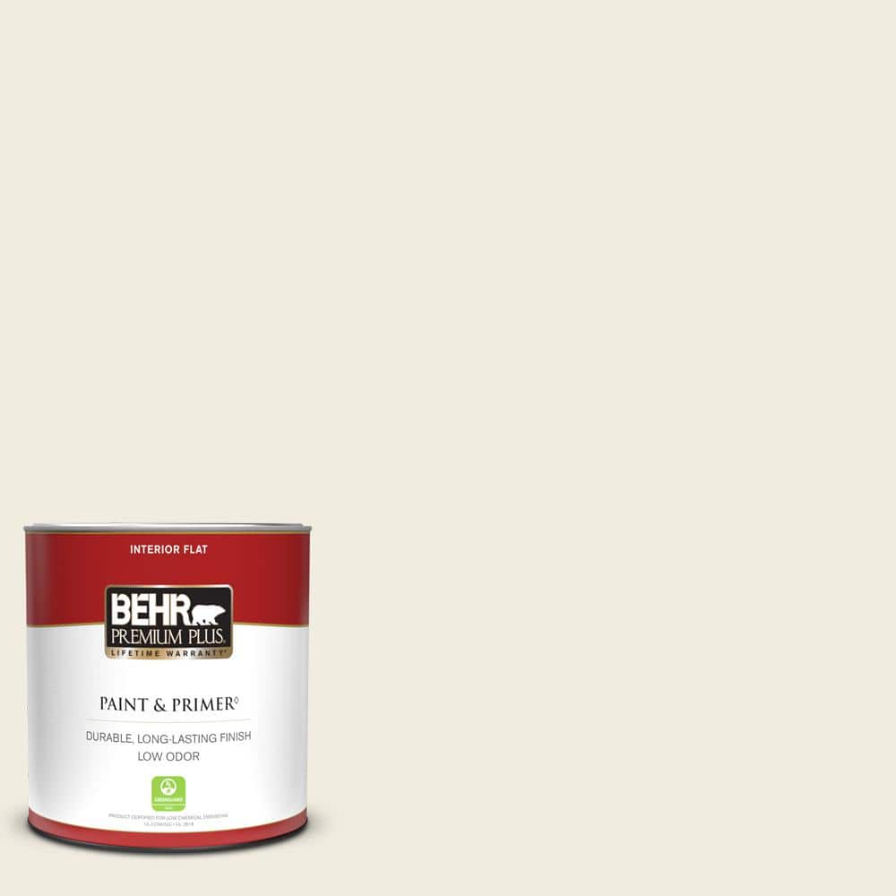 BEHR PREMIUM PLUS 1 qt. YL W05 Swiss Coffee Flat Low Odor Interior Paint Primer 105004 The Home Depot