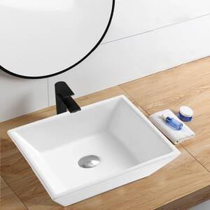 Satico 16 in. Ceramic Square Vessel Sink Top Mount Bathroom Sink Basin ...