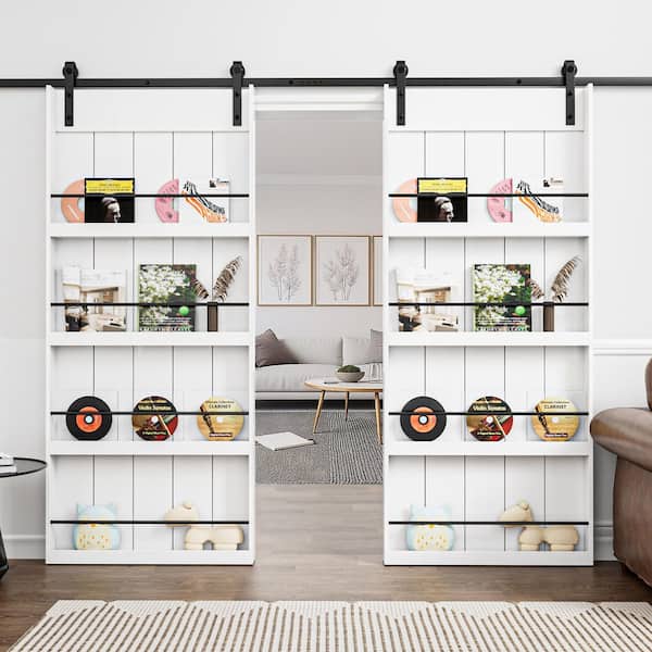 ARK DESIGN 72 in. x 84 in. White Primed Composite MDF Shelves Sliding ...