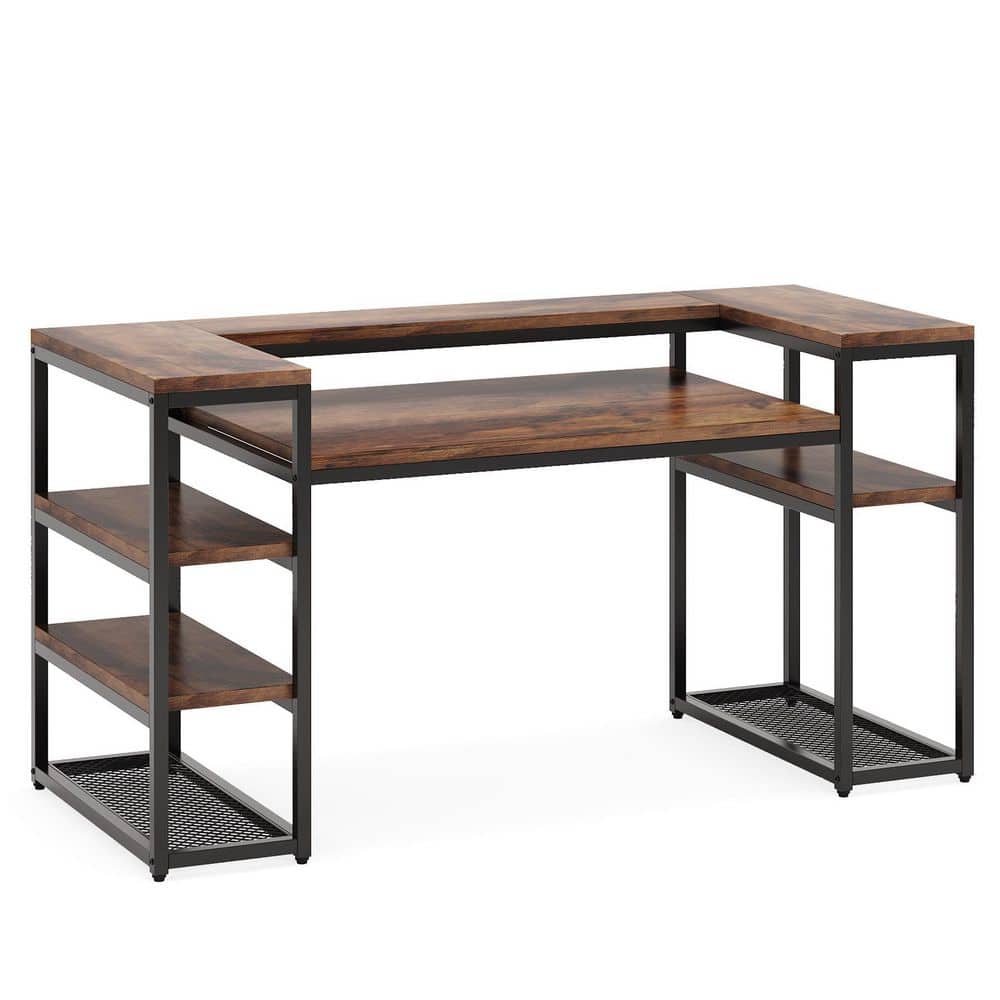 Tribesigns Cassey 63 in. Rectangular Rustic Brown Wood and Metal ...