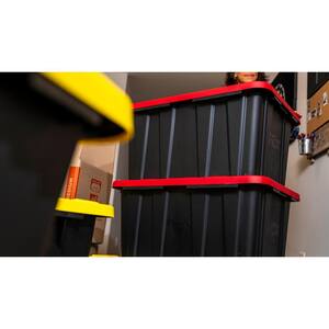77 in. W 4-Shelf Red Metal Shelving Unit, 27 Gal. Black and Red Storage ...