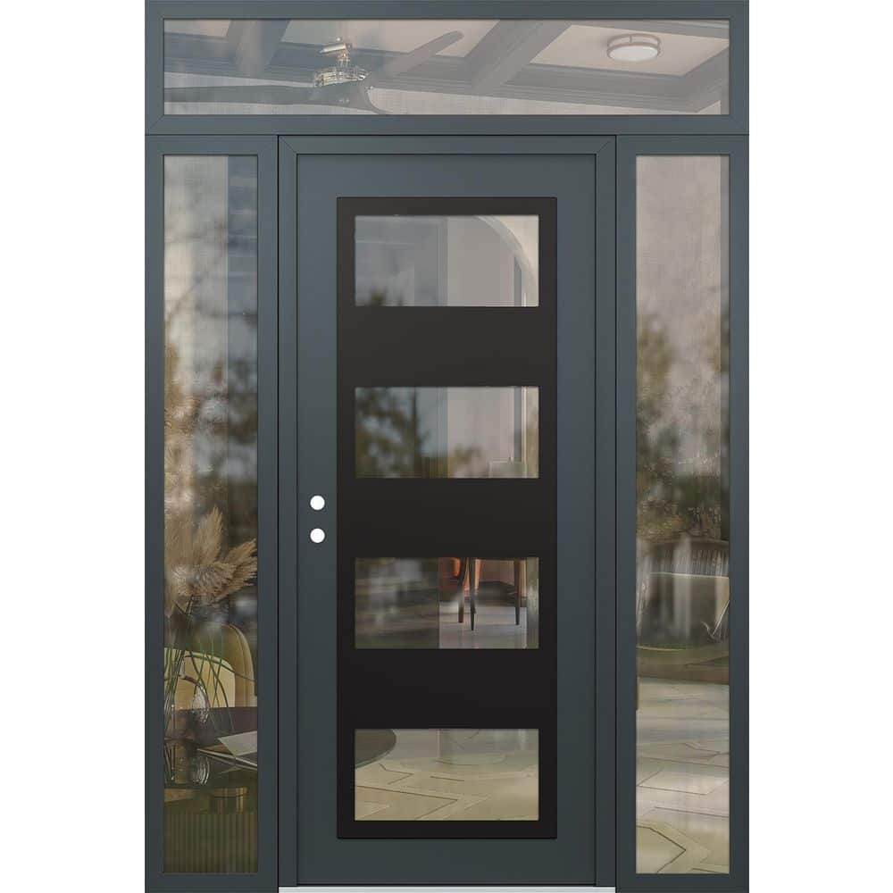 Tessari Doors C2 64 in. x 96 in. Black P Right-Hand/Inswing Clear Glass ...