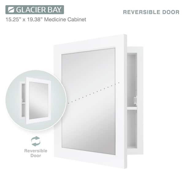 Glacier Bay 15 1 4 in. W x 19 3 8 in. H Rectangular Framed Recessed or Surface Mount Bathroom Medicine Cabinet with Mirror White 33151
