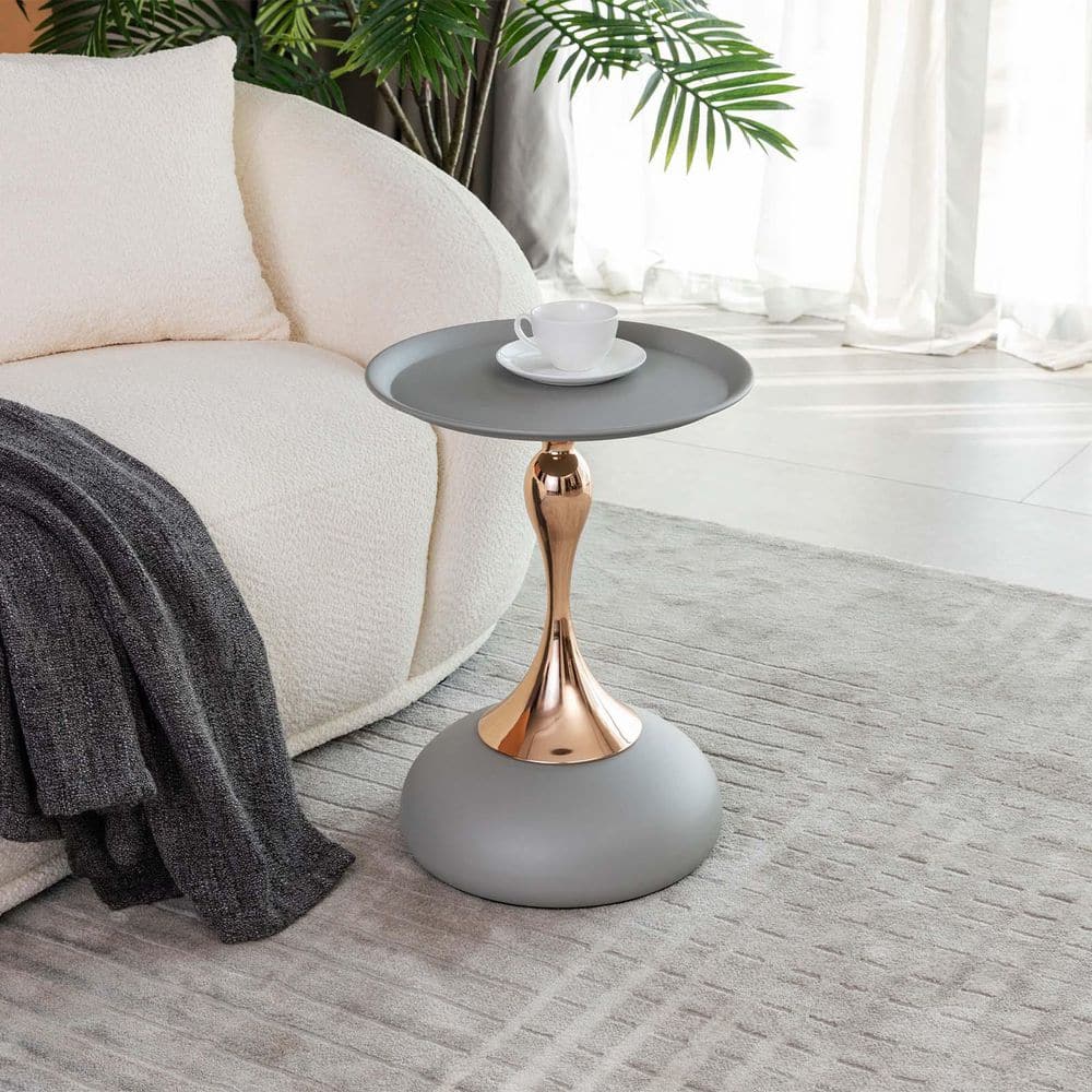 15.7 in. Gray Round Metal Mermaid Tail End Table Sofa Side Table ...