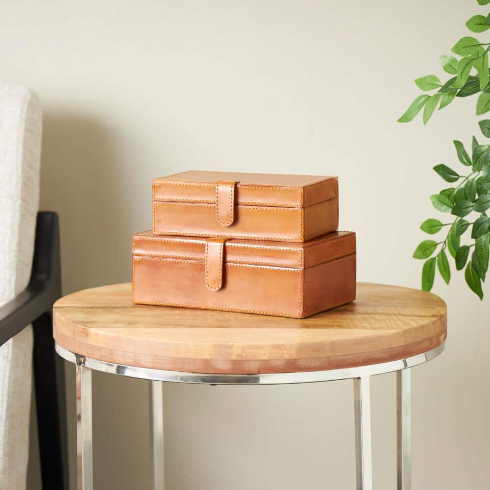 Litton Lane Rectangle Leather Storage Box Snap Front Closure and ...