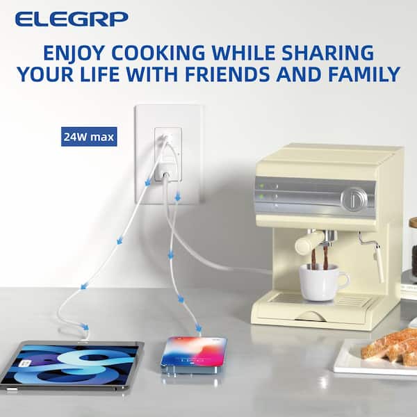 ELEGRP GFCI USB COMBO-15 Amp GFCI Outlet and 24-W In-Wall USB Charger ...
