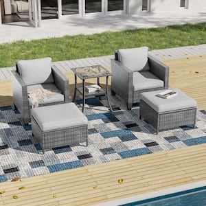JOYESERY 7-Pieces Patio Conversation Set with Glass Tabletop Side Table ...