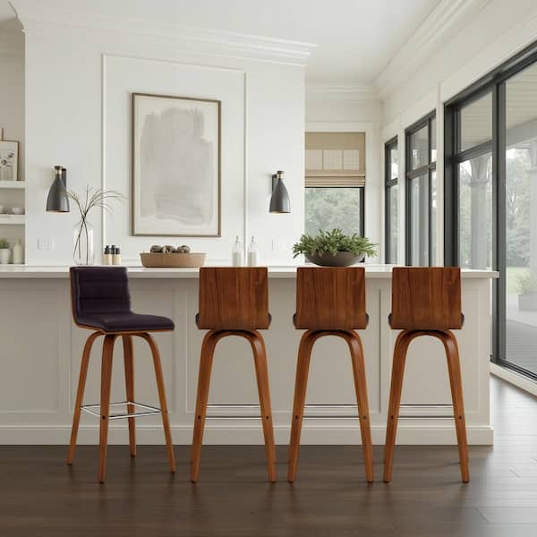 Armen Living Vienna 39 in. H Brown Low Back Wood Bar Stool with Faux ...