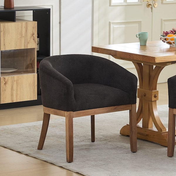 Seafuloy Black Chenille Mid-Century Modern Upholstered Barrel Dining ...