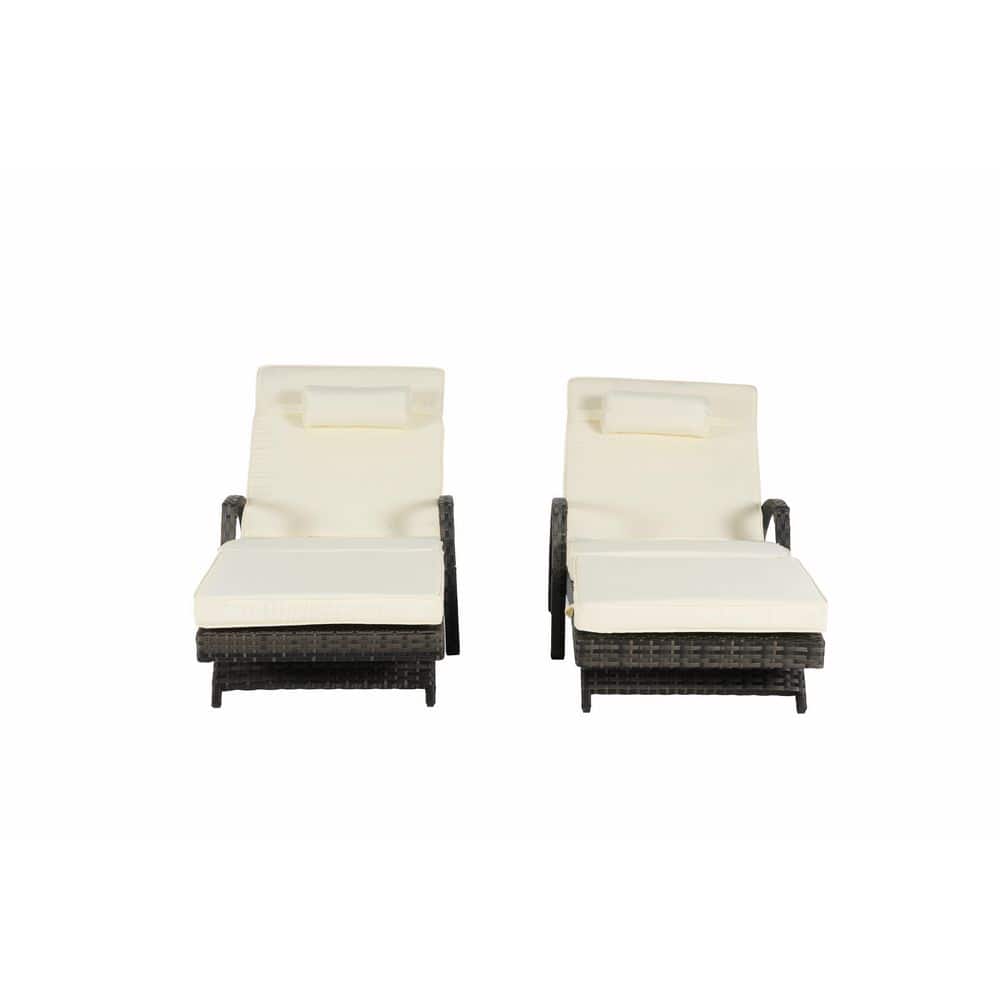 Beige Rattan and Metal 2-Piece Outdoor Chaise Lounge with Cushion ...