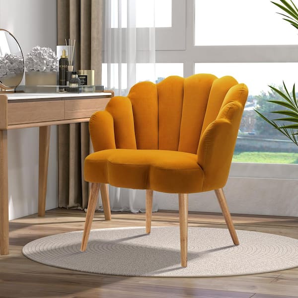 JAYDEN CREATION Flora Mustard Mid century Modern Scalloped Tufted Velvet Barrel Chair with Wood Legs HM19042 MUSTARD