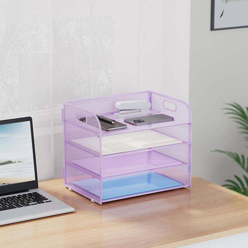 10.7 in. x 12.6 in. 4 Tier Paper Organizer Letter Tray, Mesh Desk File ...