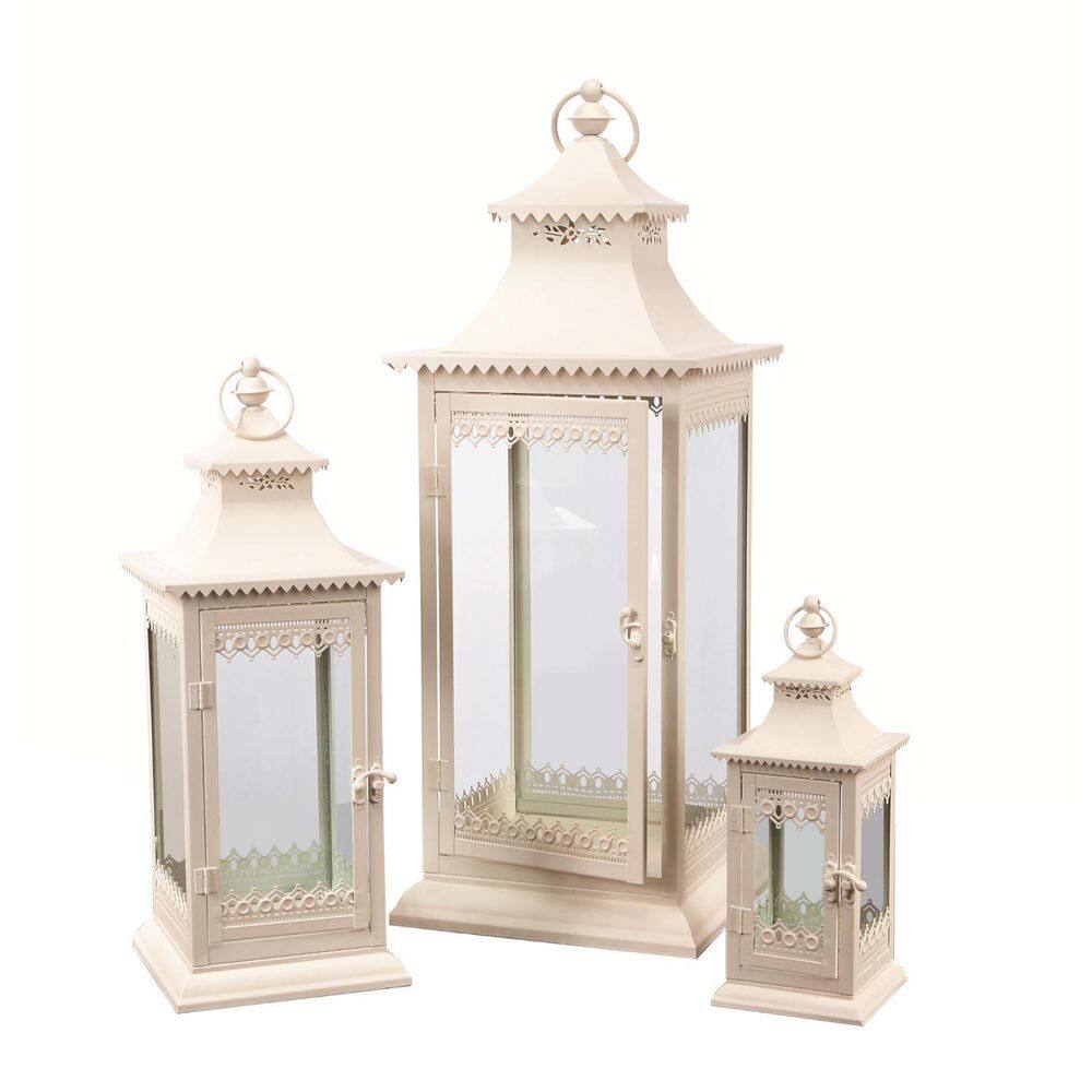 HomeRoots Ivory Metal Candle Lantern Set of 3-Pack 2000517552 - The ...