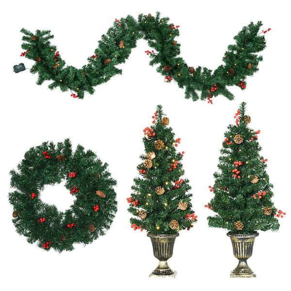 Entrance Pre-Lit Christmas Decor Set with Wreath and Garland ...