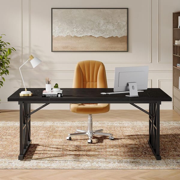 BYBLIGHT Moronia 63 in. Rectangle Black Wood Computer Desk Executive ...