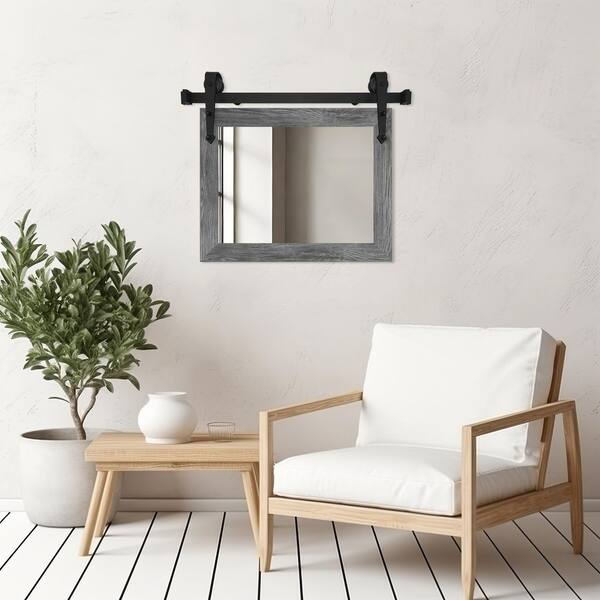 Rayne Mirrors (40 in. W x 33 in. H) Grey Modern Rustic Mirror with ...