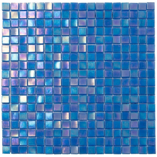 Apollo Tile Skosh 11.6 in. x 11.6 in. Glossy Azure Blue Glass Mosaic ...